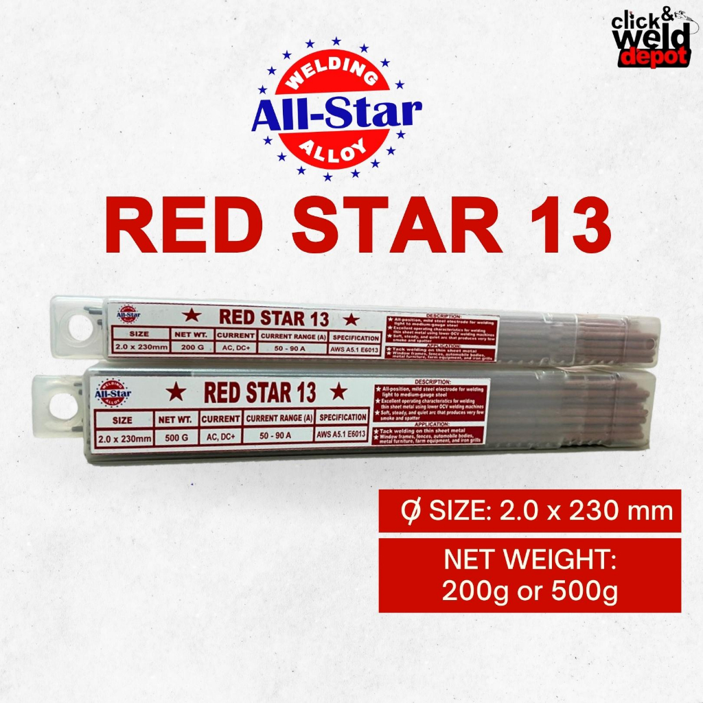 ALL-STAR WELDING ROD - RED STAR 13 - SIZE 2.0mm (200g OR 500g PACKING ...
