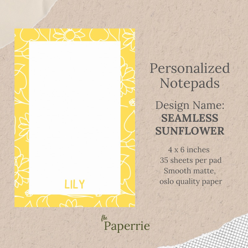 Personalized Notepad in SEAMLESS SUNFLOWER design | Shopee Philippines
