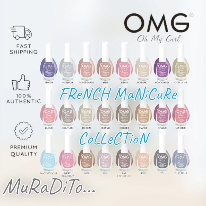 OMG FRENCH MANICURE nail lacquer collection, 10mL nail polish, cutics ...