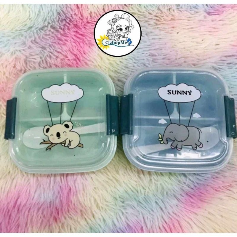 Cute Bento Box Lunch Box and spoon with 3 Compartment Food Containers ...
