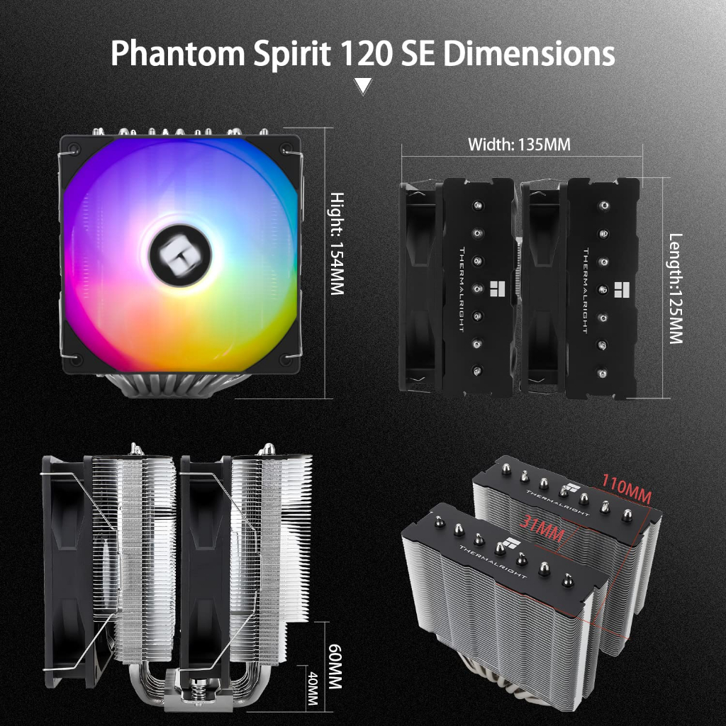 Thermalright PS120 SE Phantom Spirit 120 SE CPU Air Cooler, 7 Heat Pipes AM4 AM5 INTEL 1700 ...