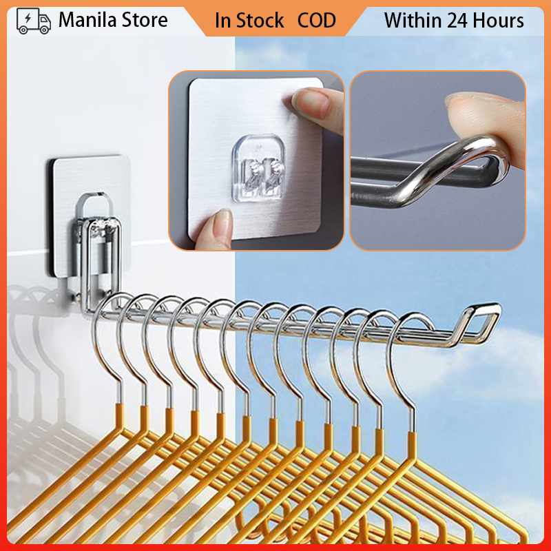 Stainless Steel Hanger Organizer Stacker Balcony Wall Mounted Hanger ...