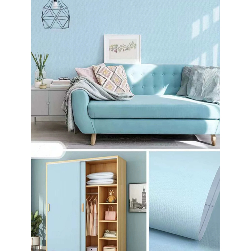 WHB Plain Matte Light Blue Wall Sticker Home Renovation PVC Self ...