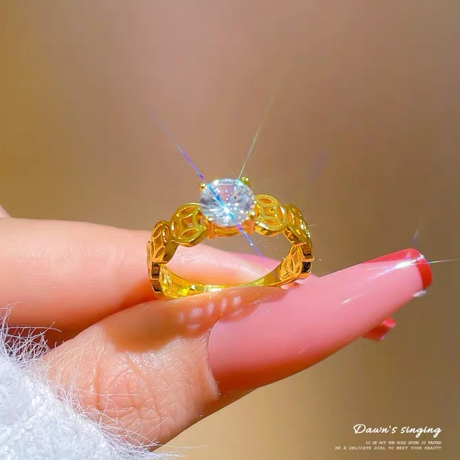 Women's Diamond Blessed Coin Money Catcher Gold Plated Adjustable Ring ...
