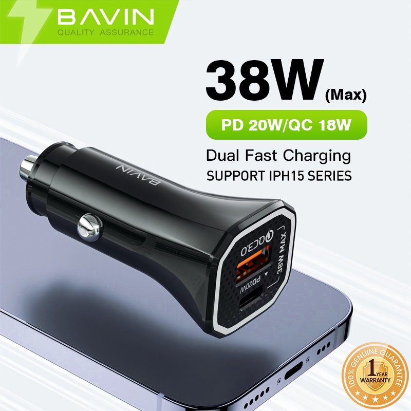 BAVIN PC875 38W Fast Charging Car Charger Dual PD & QC3.0 Usb Port ...