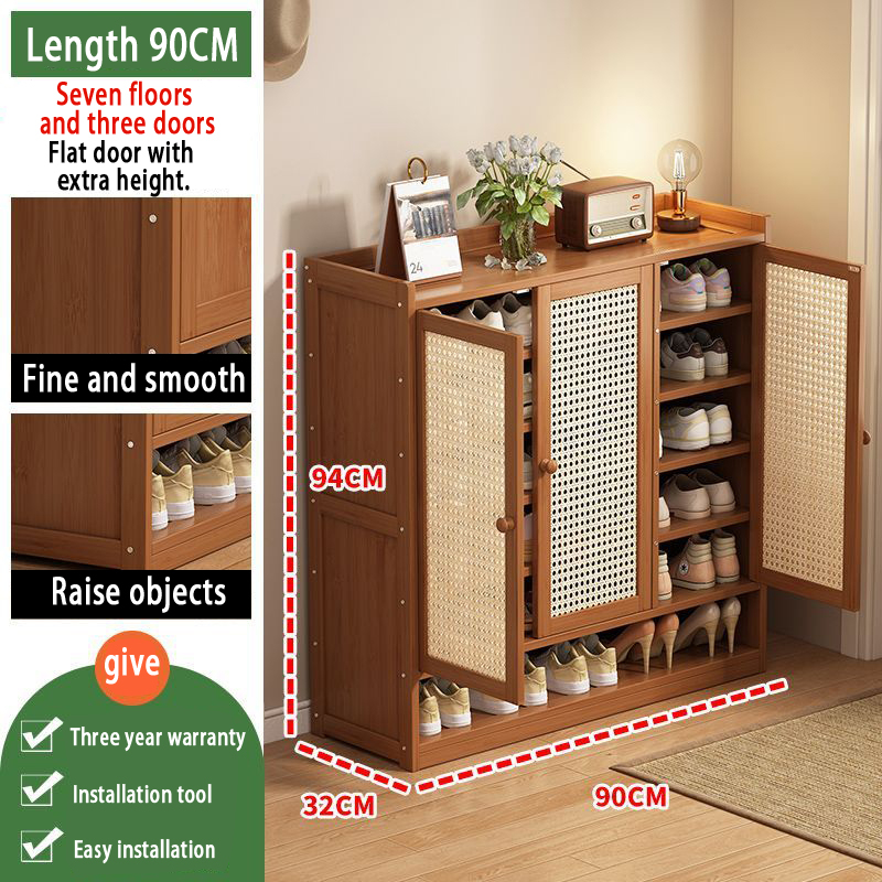 【On Hand】7 Layers Shoe Cabinet Wooden Door With Cover Rattan / Shoe ...