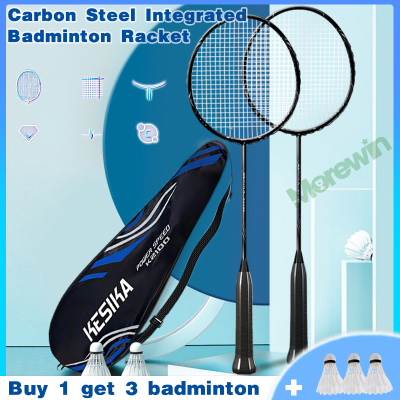【Free 3 Shuttlecocks】2pcs Badminton Set Black Badminton Racket carbon ...