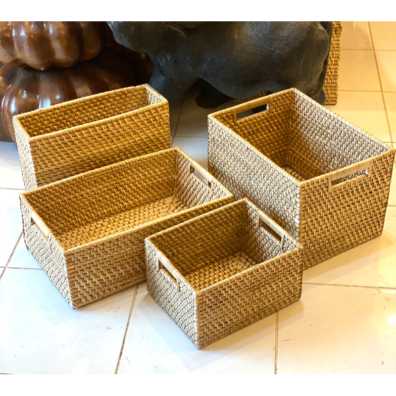 Handwoven rattan | labtang rectangular storage boxes with handle ...