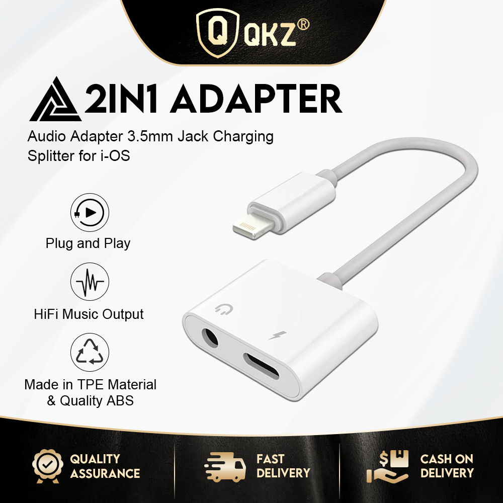 QKZ 2 In 1 Audio Adapter Aux Splitter Jack Charging and Audio Earphone ...