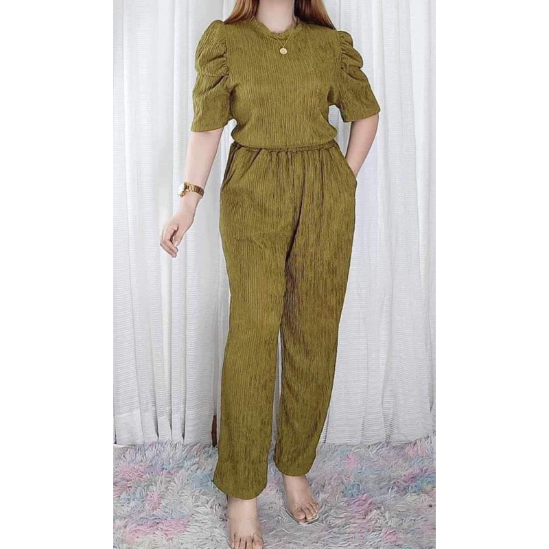 Cotton puff sleeve terno pants | Shopee Philippines