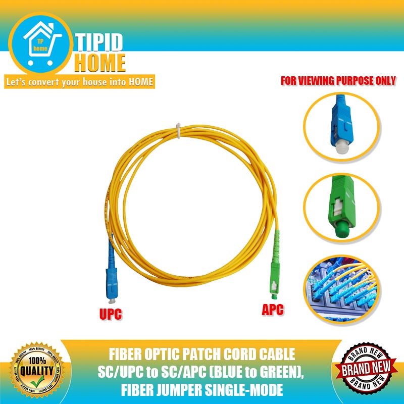 TIPID HOME FIBER OPTIC PATCH CORD CABLE SC/UPC to SC/APC (BLUE to GREEN ...