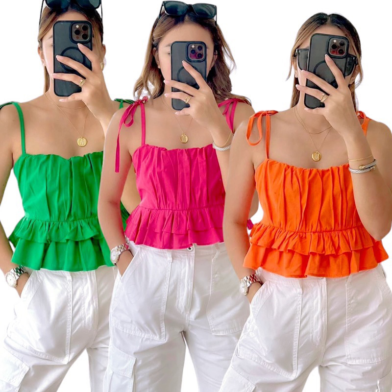 Danica String Strap Ruffles Trendy Crop Top Garterized Back Korean Bkk ...