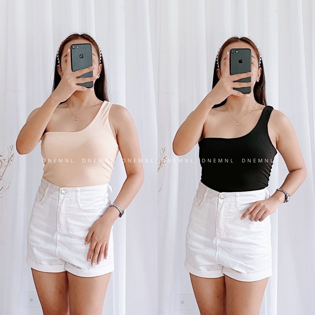 Dnemnlph One Side Shoulder Top Trendy Korean Inspired Fashion Bust