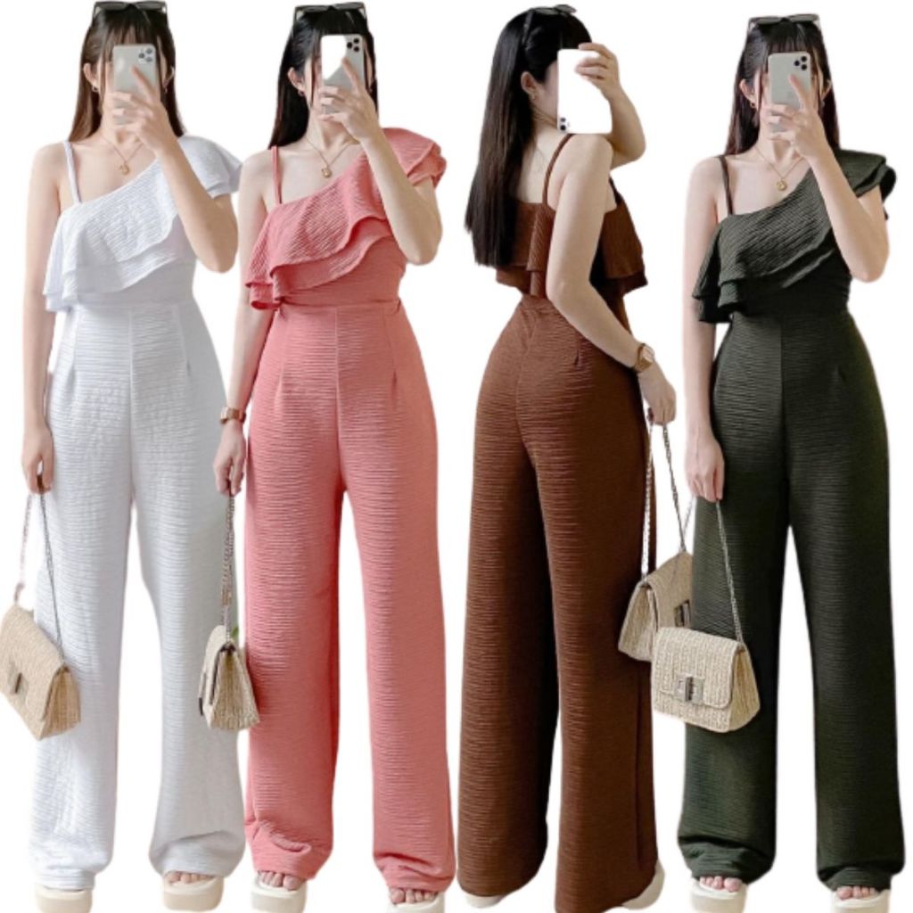 LESEKA Korean Style Fashion Farrah Jumpsuit Ruffled Plain Women Fit S ...