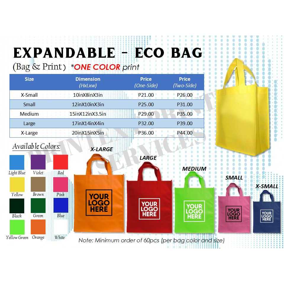 Personalized Eco Bag-Expandable (FREE layout, Minimum of 60pcs, ONE COLOR print) - Portrait ...