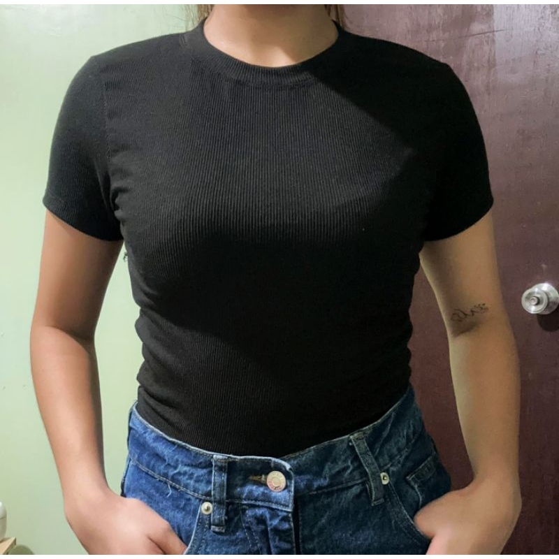 CGL basic cotton knitted (SEMI CROP) top for women korean | Shopee ...