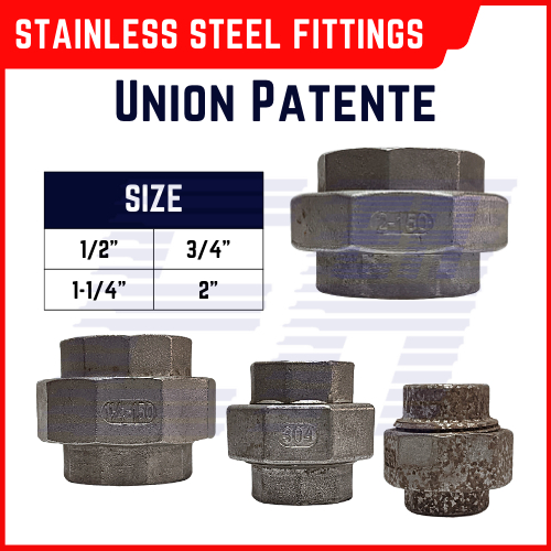 STAINLESS STEEL FITTINGS UNION PATENTE (AVAILABLE SIZES: 2", 1-1/4", 3/ ...