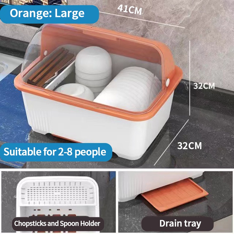 Dish Rack with Cover Plastic Dish Storage Box Insect-proof Innovative ...