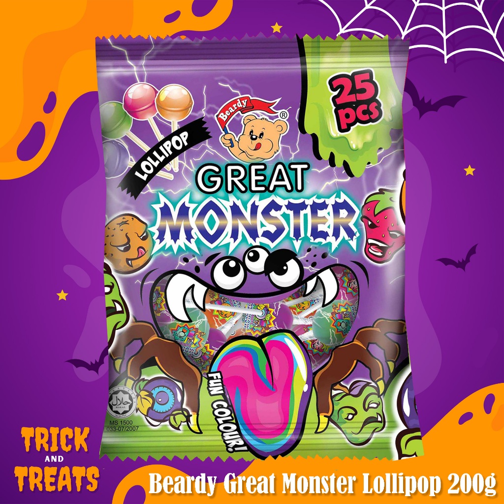 Beardy Great Monster Lollipop 200g - Fruit Lollipops for Halloween ...
