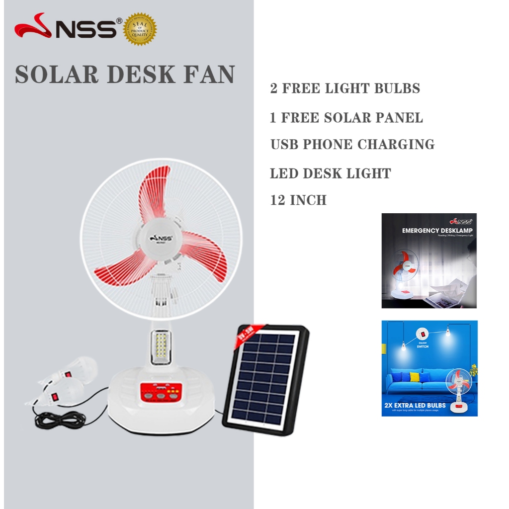 NSS Solar electric fan Rechargeable solar fan with panel 12"solar ...