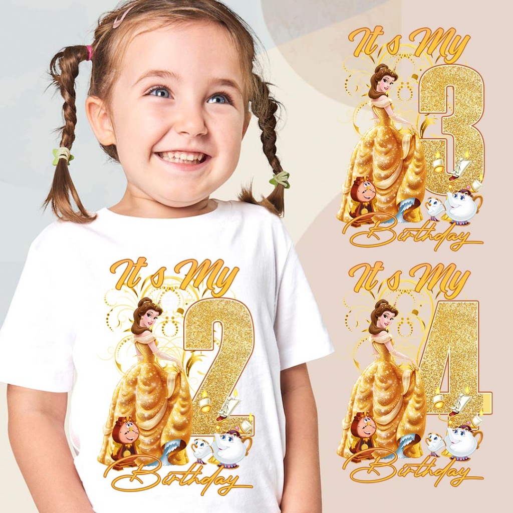 Belle Number 2 3 4 5 6 7 8 9 Birthday Kids Shirt Beauty and the Beast ...