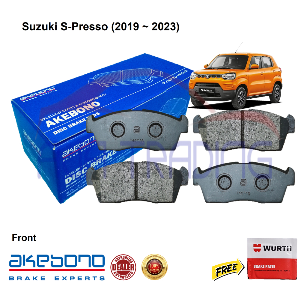 Genuine Akebono Front Brake Pads for Suzuki S-Presso (2019 - 2023) - SPRESSO w/ WURTH Brake ...