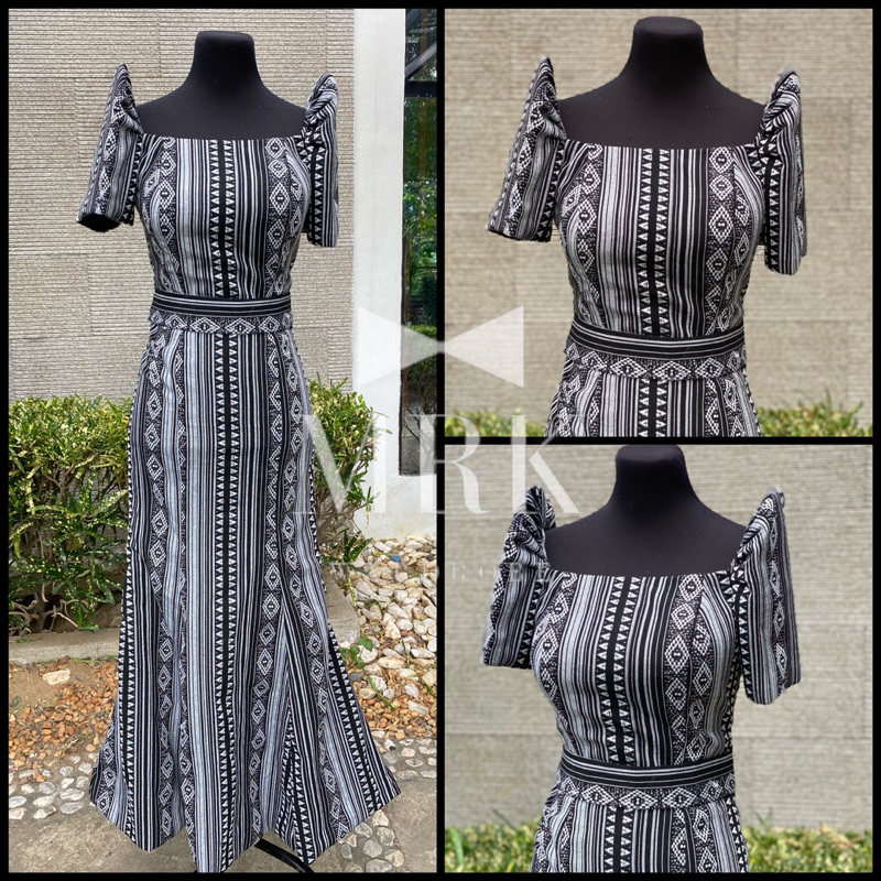 Modern Filipiniana Inabel Serpentina Ethnic Long Gown- B/W design ...