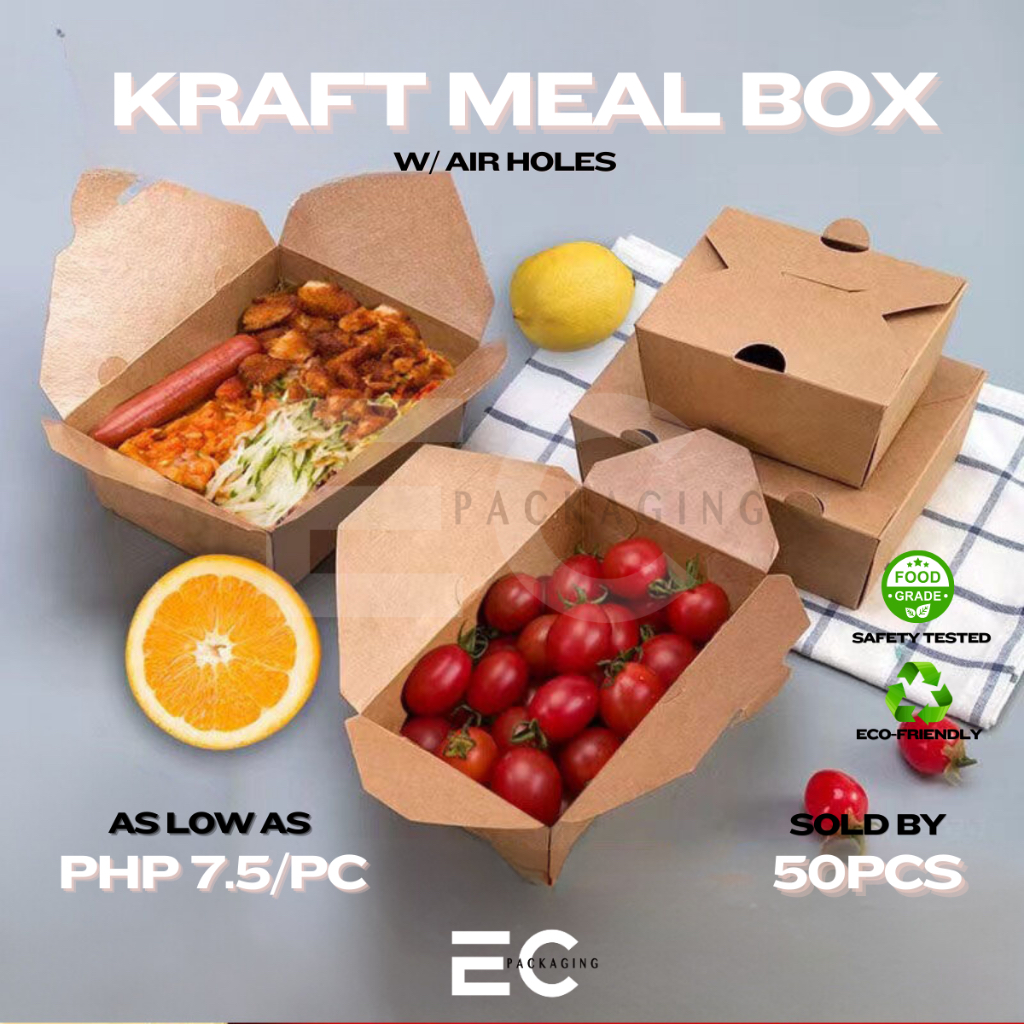 [EC] 50PCS FOOD-GRADE KRAFT PAPER MEAL BOX TAKEOUT BOX ECOFRIENDLY W ...