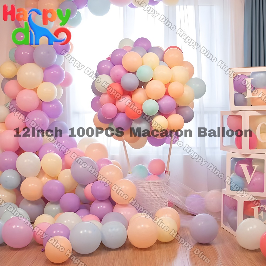 12 Inch 100 PCS Macaron Rubber Latex Balloon Birthday Partyneeds | Shopee Philippines