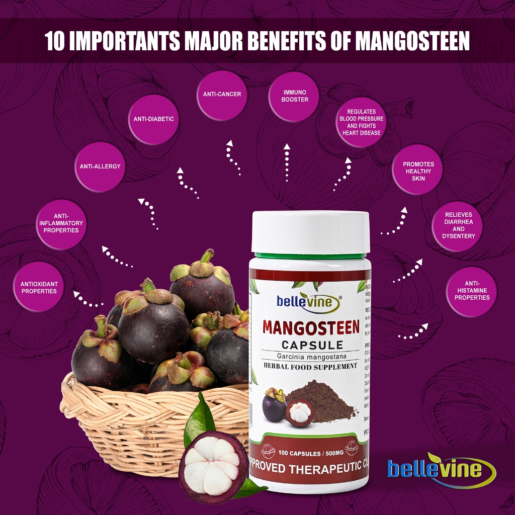 Authentic Mangosteen Supplement Capsules 500mg Bottle of 100 (Garcinia ...