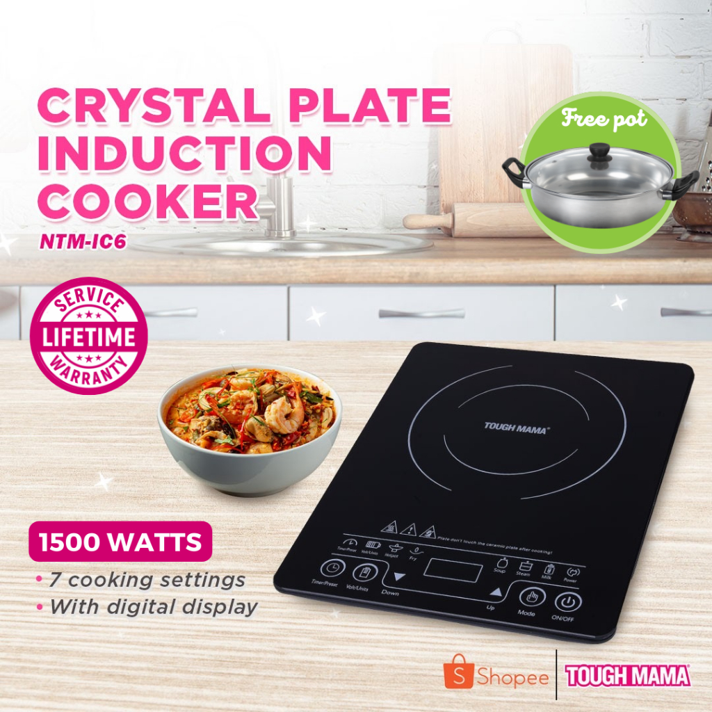 Tough Mama NTM-IC6 Crystal Glass Plate Induction Cooker Black ...