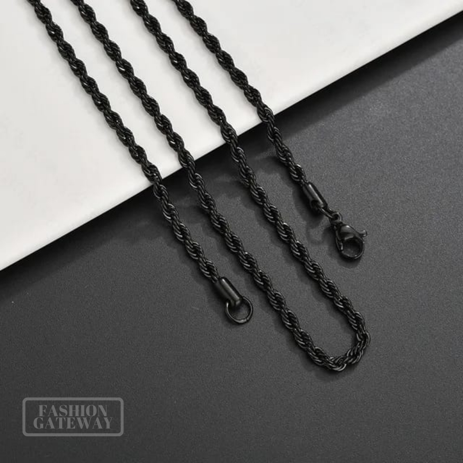 Fashion Gateway Stainless Steel Black Rope Chain Necklace 60cm | 3mm ...