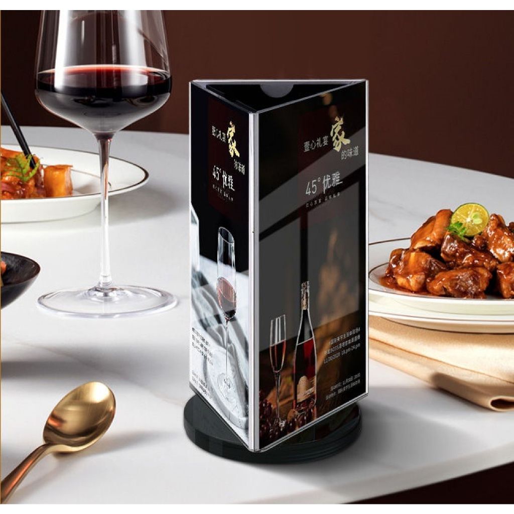 Menu Stand 360 Degree Rotating Three Side Acrylic Menu Paper Price ...