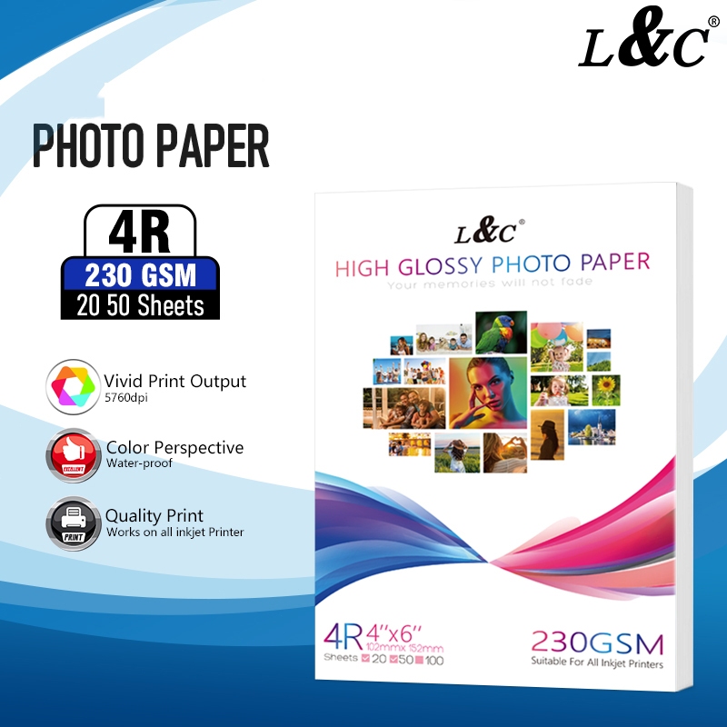 L&C Photo Paper 230GSM 50 Sheets 20 sheets Pack A4 3R 4R 5R Size High ...