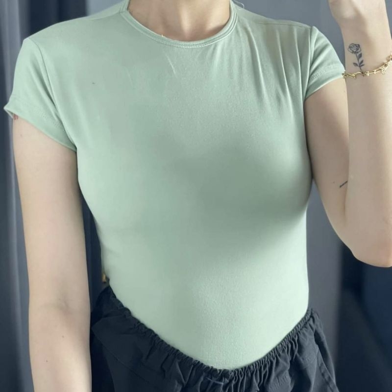 Basic Roundneck Full Length Shirt Double Lining Front Slimfit Top ...