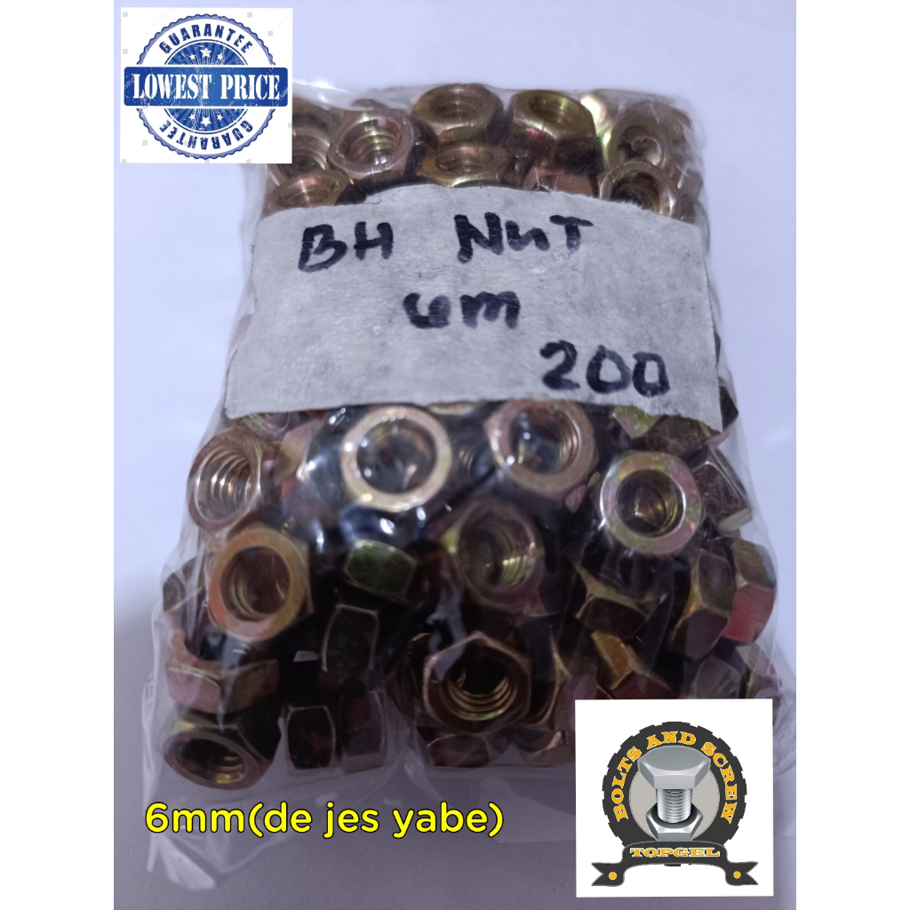 (200 PC's) 6mm nut gold plated/yellow zinc | Shopee Philippines