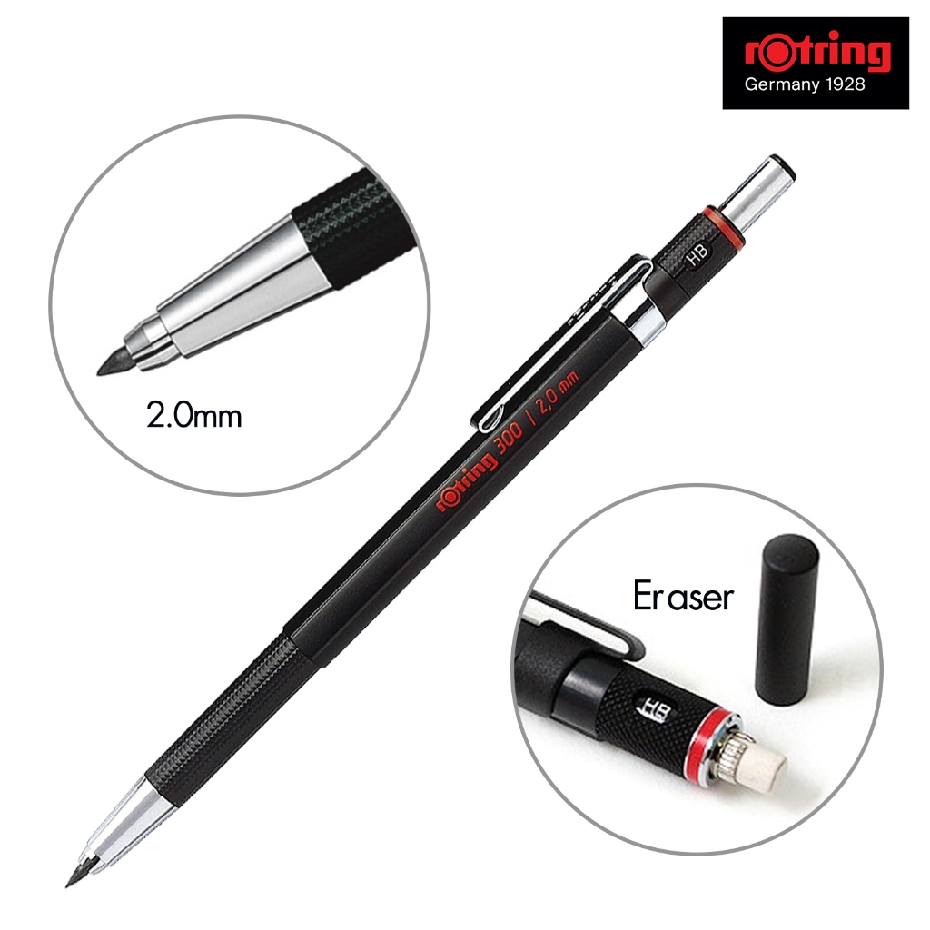 rOtring 300 High-end Mechanical Pencil Hexagonal body 0.5/2.0 mm Black ...