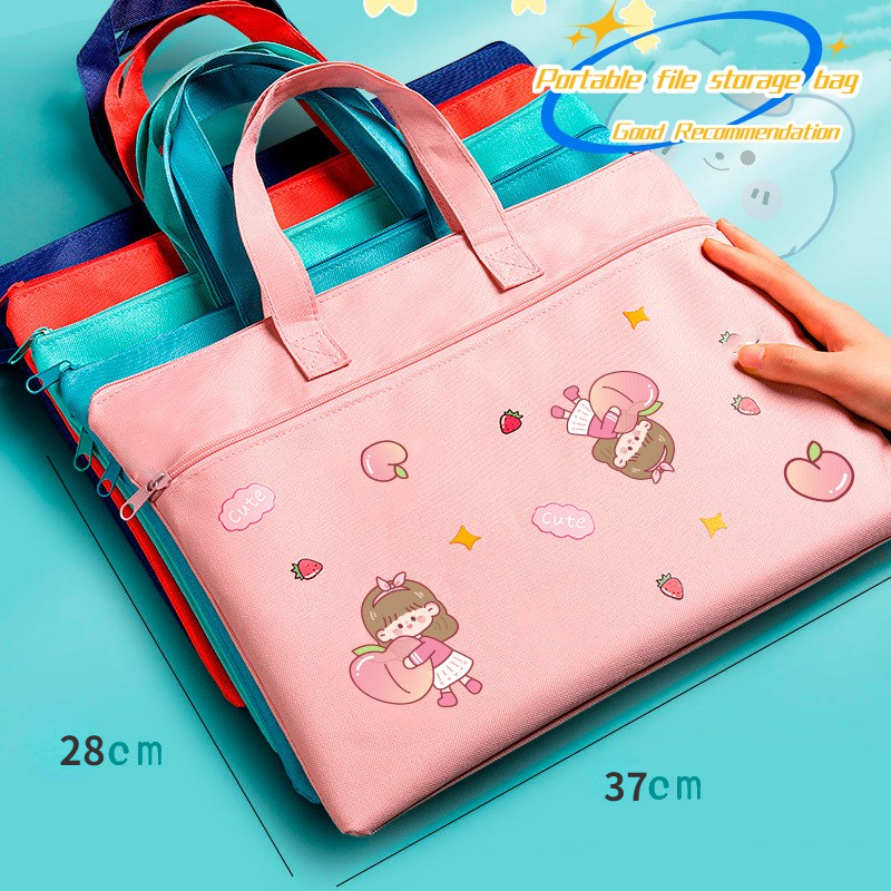 Cute Cartoon File Bag with Zipper Large Zipper File Bag Carry Book ...