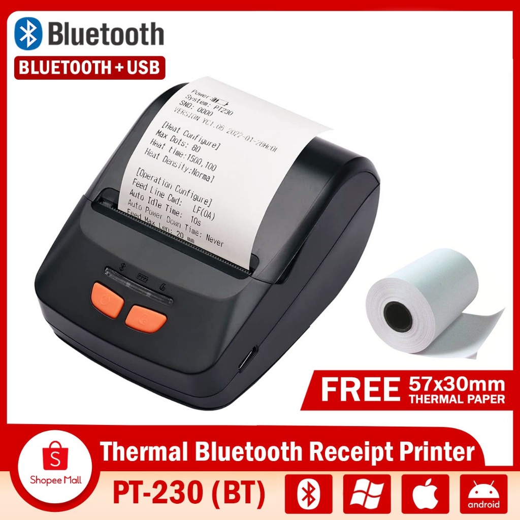 PT-230 Portable Bluetooth Thermal Printer Handheld 58mm Receipt Printer for Mini Printer ...