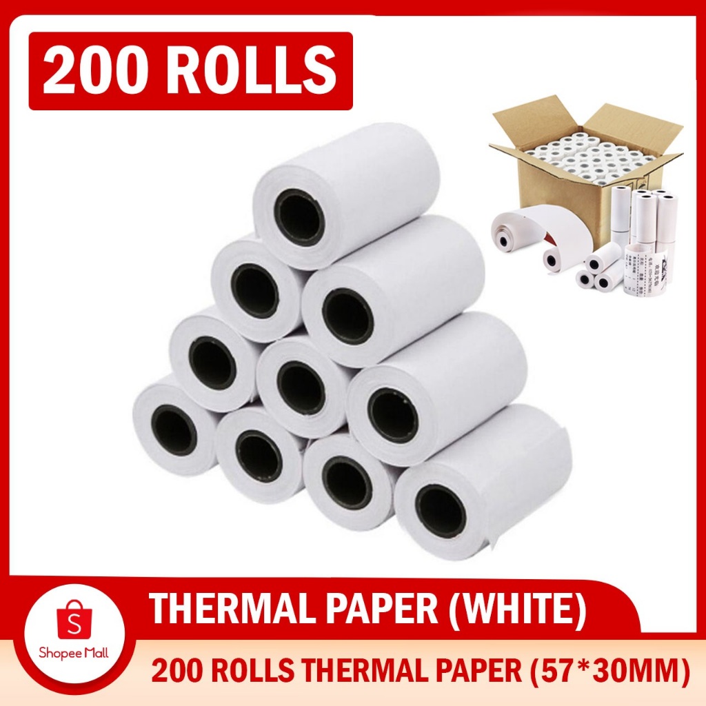 200 Rolls 57mm*30mm thermal paper for thermal printer (white) | Shopee ...