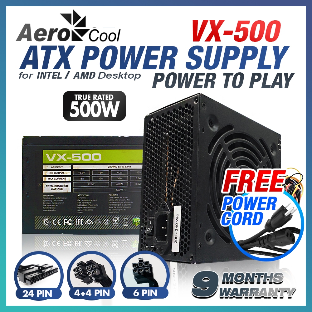 Aerocool 500 watts True Rated Power Supply Unit / PSU for pc / with 6 ...