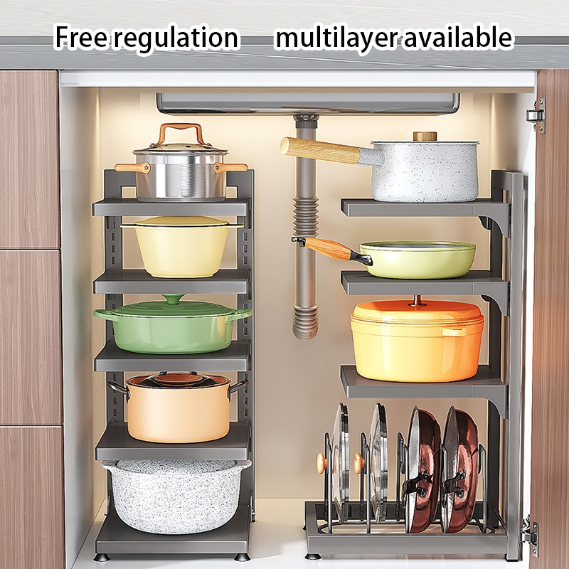 Kitchen Organizer Pan Rack Adjustable Cookware Rack For Countertop ...