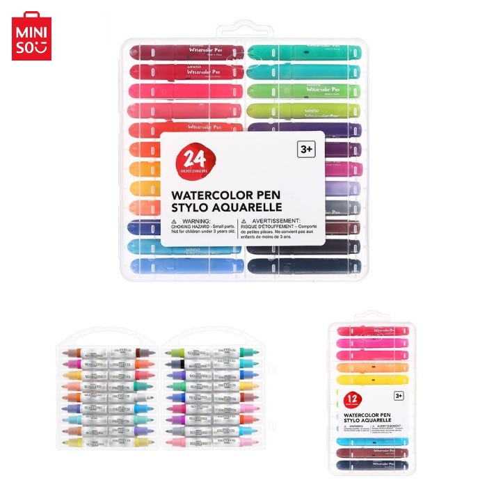 Miniso 12/24 Color Watercolor Pen Fineliner Drawing Coloring Art ...