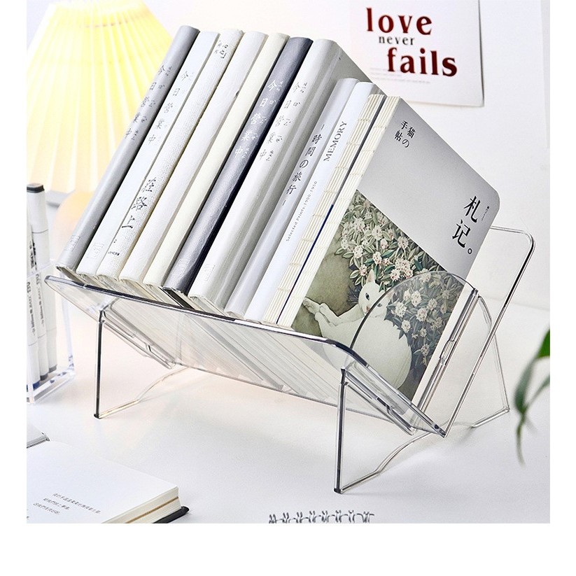 Acrylic Pure transparent Sloping Mouth Book File Rack storage Bookend ...