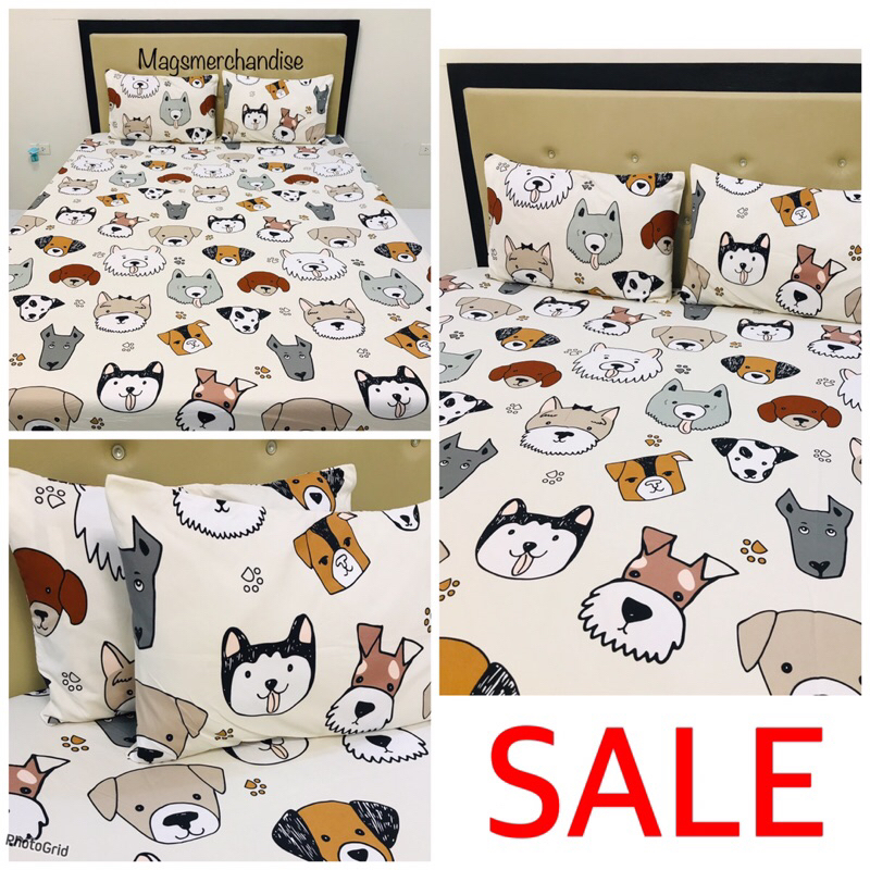 Cute Dogs 3in1 Canadian Cotton bedsheets with two pillowcases | Shopee ...