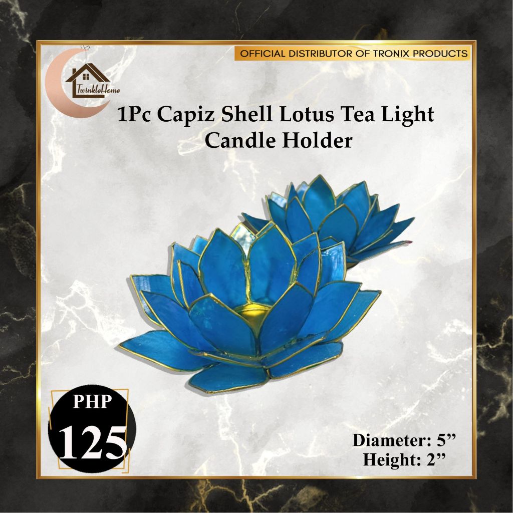 Twinklehome Capiz Shell Tea Light Holder, Lotus-Shaped, 3Layers, Blue ...