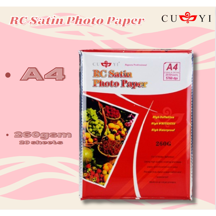 CUYI RC Satin Photo Paper 260GSM (20 sheets per pack) | Shopee Philippines