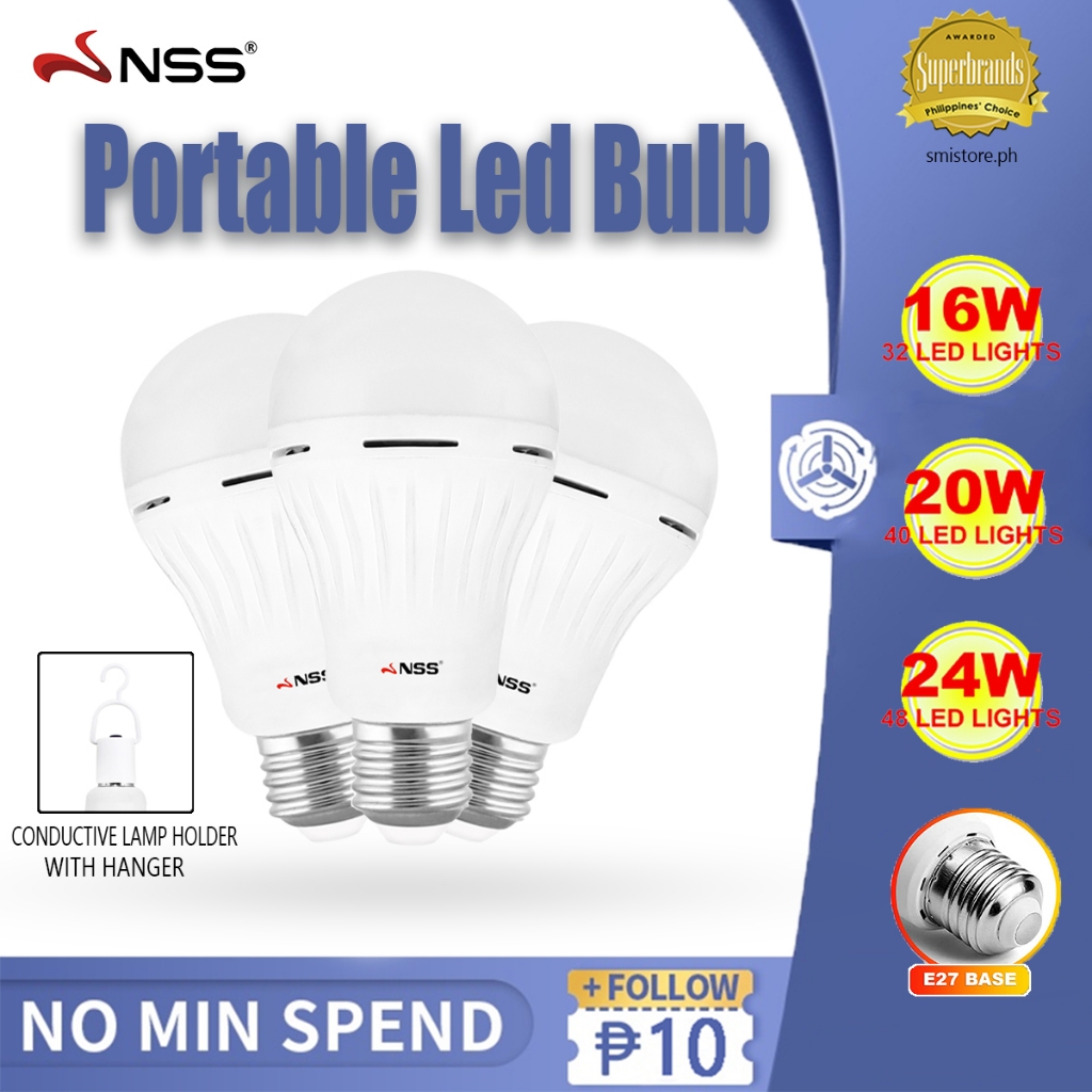 NSS Rechargeable Emergency Light Bulb E27 Energy Saving Outdoor ...