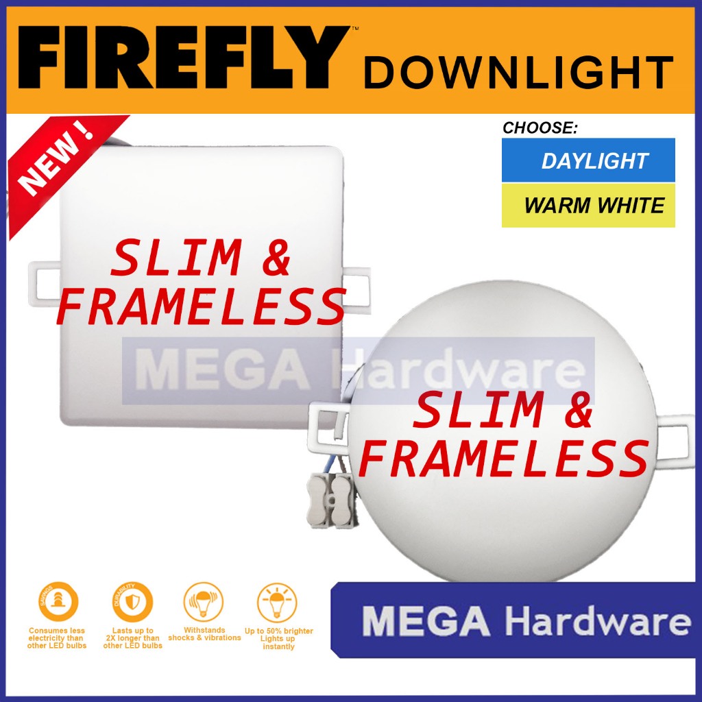 Firefly LED FRAMELESS Downlight 6W 9W Watts DAYLIGHT or WARM WHITE ...