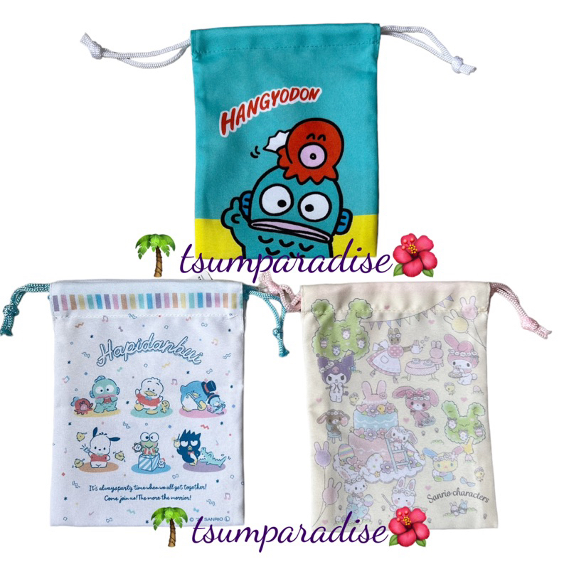 Sanrio Characters Mini Drawstring Cloth Pouch Hangyodon Pekkle Pochacco Kerokeroppi Kuromi ...